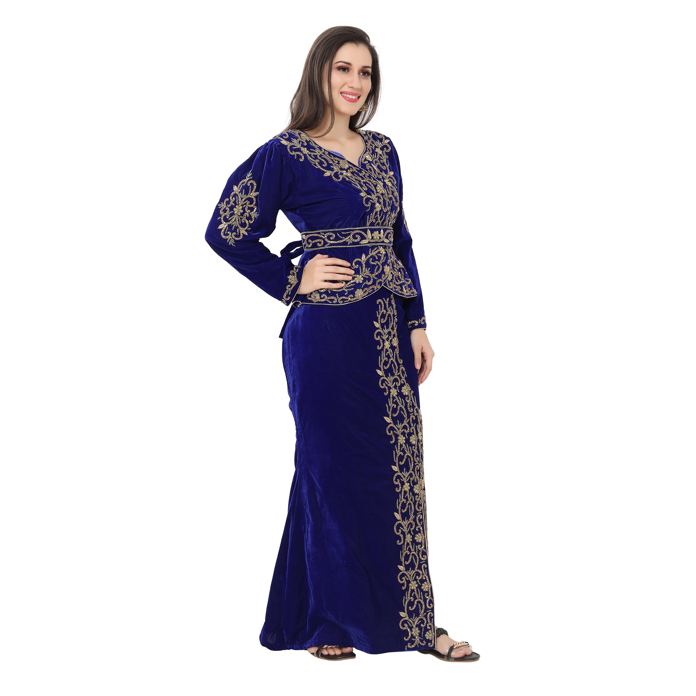 Algerian Traditional Sarwal & Top in Luxe Velvet Embroidered Takchita ...