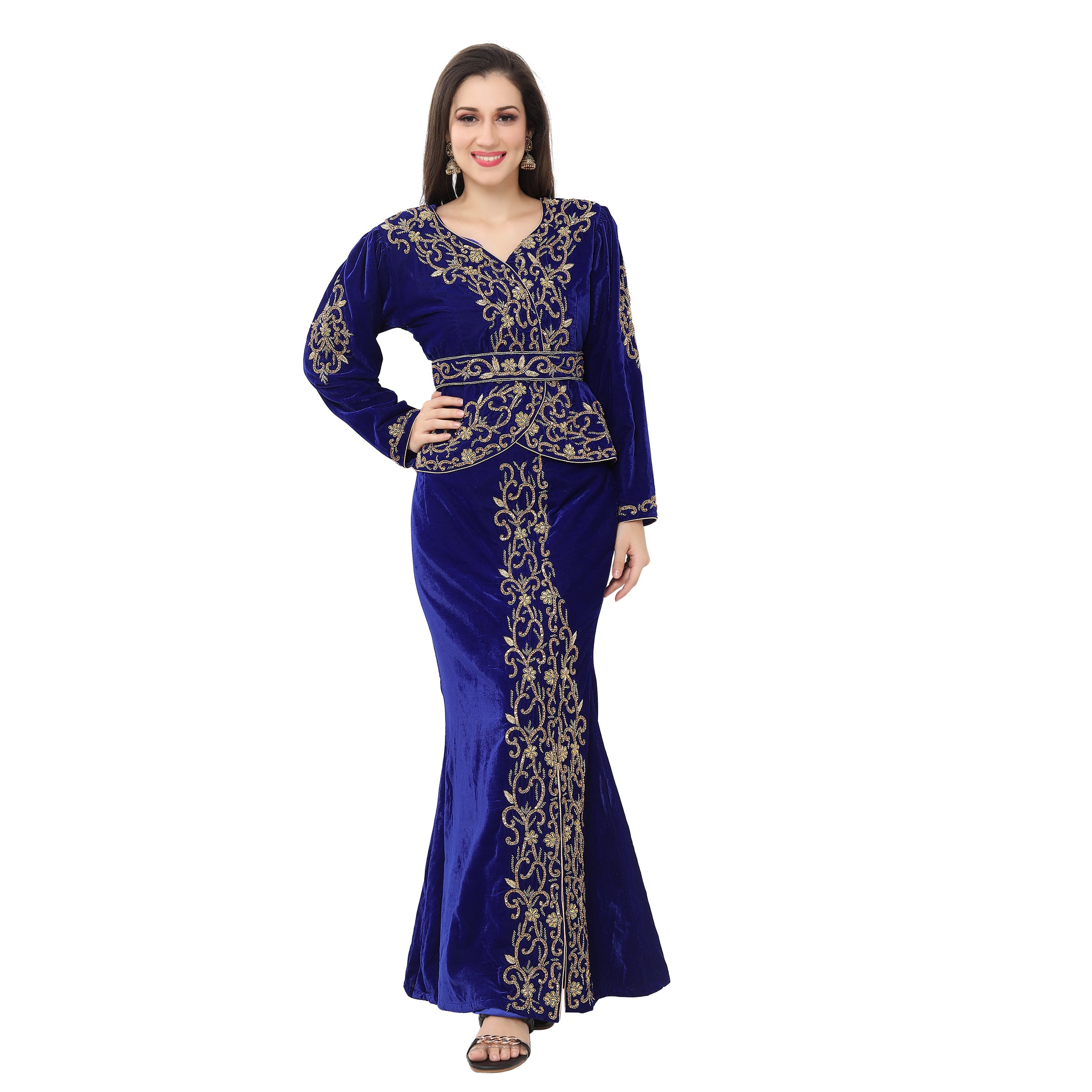 Algerian Traditional Sarwal & Top in Luxe Velvet Embroidered Takchita ...